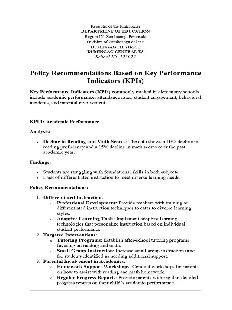 Policy Recommendations Based From The Data Analysis of The KPIs | PDF ...
