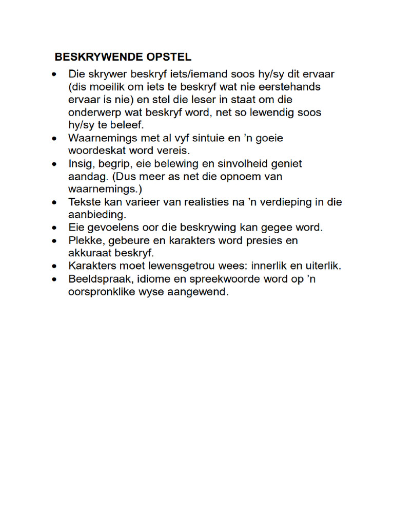 Beskrywende Opstel | PDF