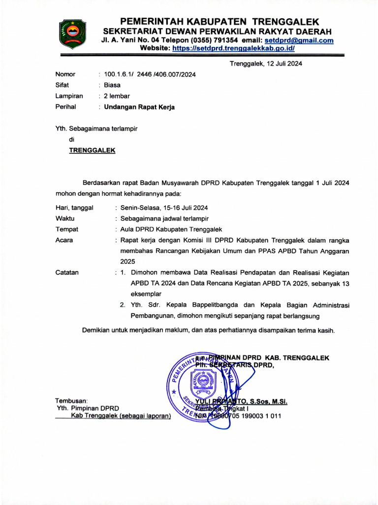 Undangan Raker Kom III 15-16 Jul 2024 Ke OPD | PDF