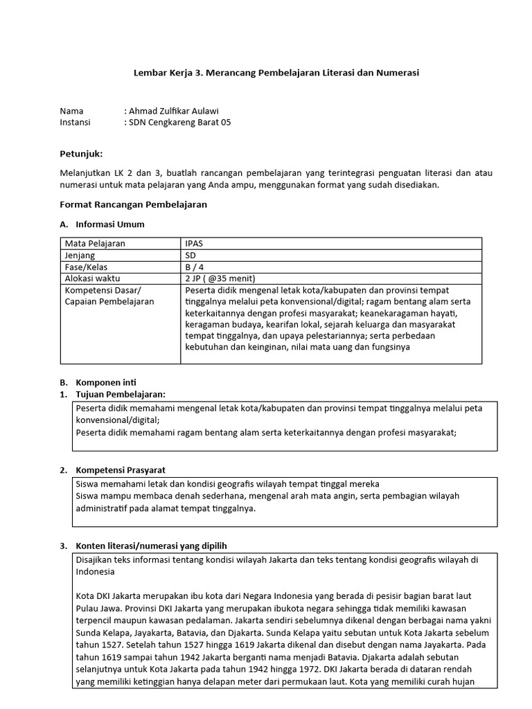 LK 4. Merancang Pembelajaran Litnum | PDF | Perjalanan
