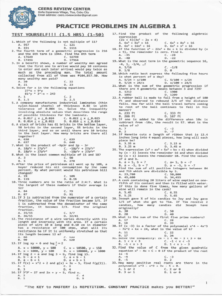 Math 1 Practice Online | PDF