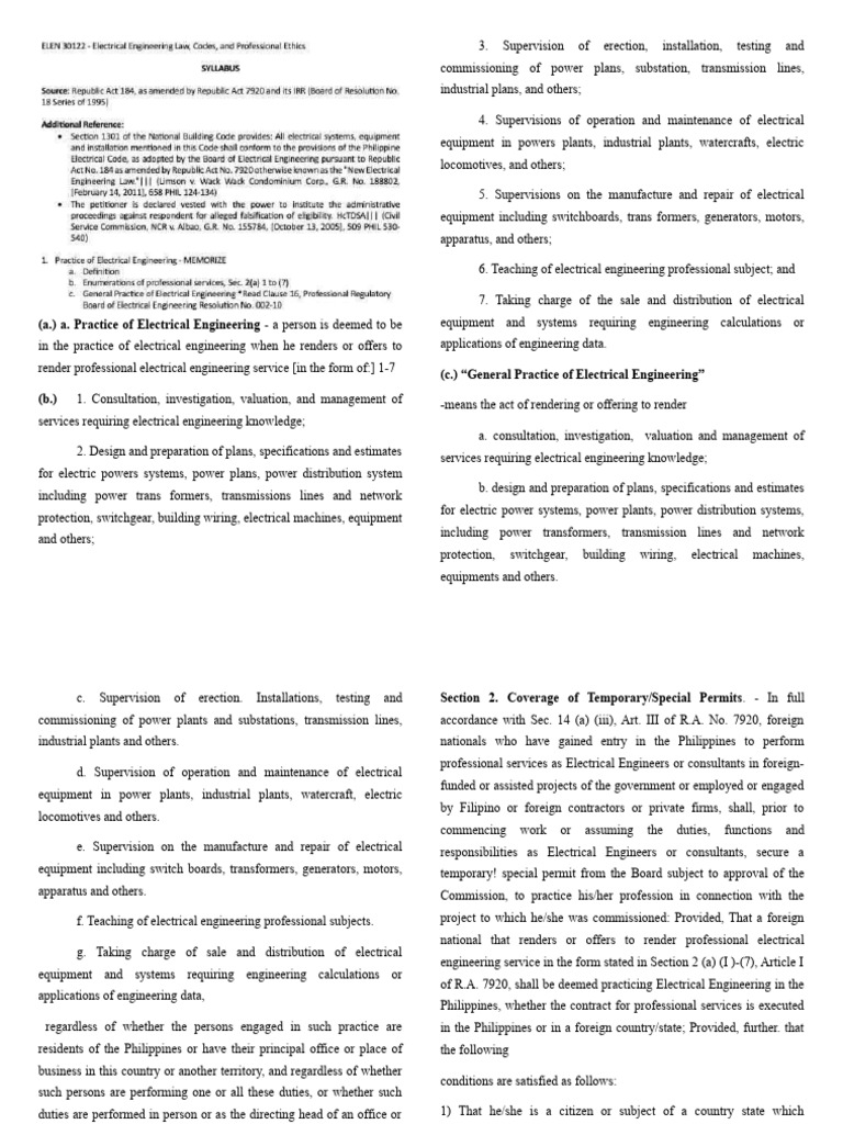 Ee Laws Week 1 | PDF | Engineer | Electrician
