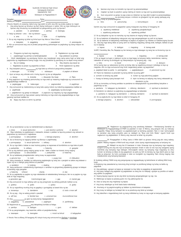 Diagnostic Test Esp 8 | PDF