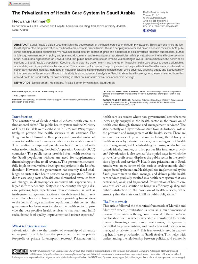 The Privatization of Health Care System in Saudi Arabia | PDF | Health ...
