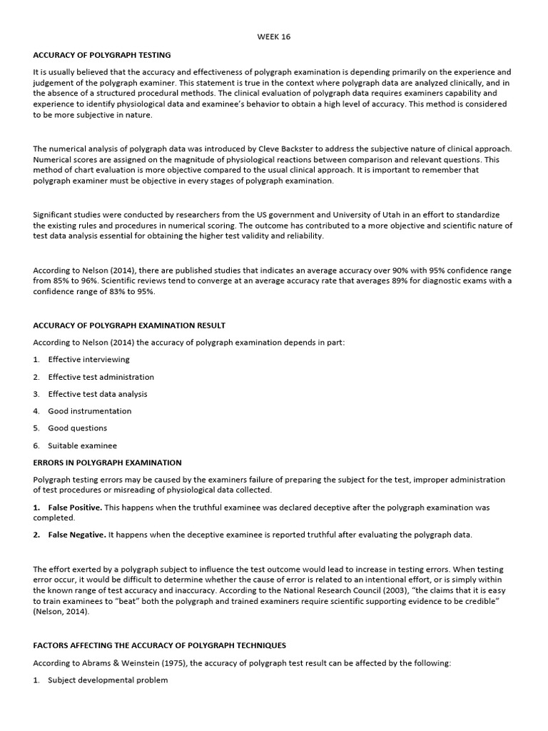 Forensic 5 Week 16-17 | PDF | Polygraph | Accuracy And Precision