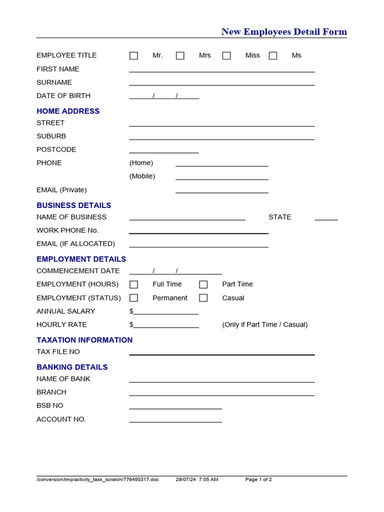 New Employee Details Form | PDF | Payroll Tax | Taxes