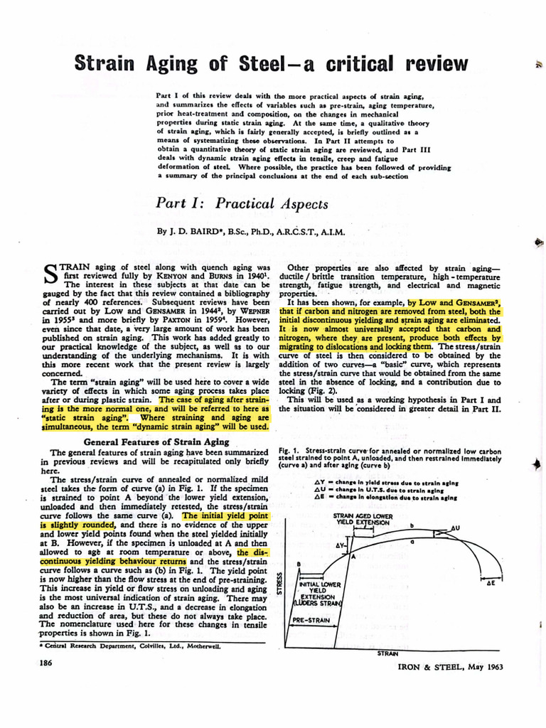 Strain Aging of Steel - A Critical Review. Part I. Practical Aspects ...