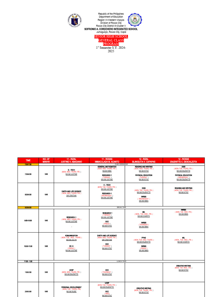 General Class Program 1ST Sem Sy 2024 2025 Final | PDF