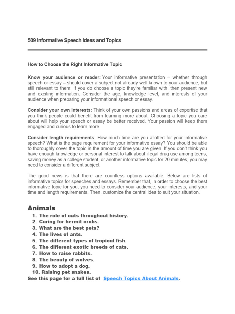 509 Informative Speech Ideas and Topics | PDF | Communication ...