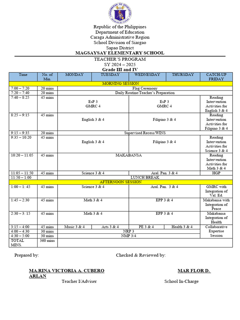Class-Program Grade-34 Final Matatag-Kto12 | PDF