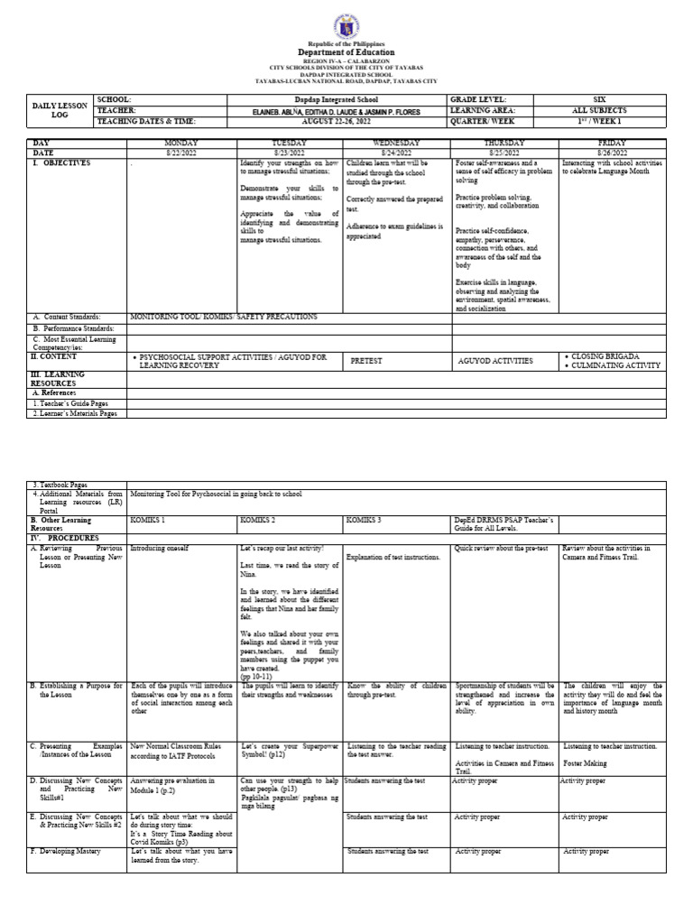 q1 Week 1 Final Grade 5 | PDF | Teachers | Learning