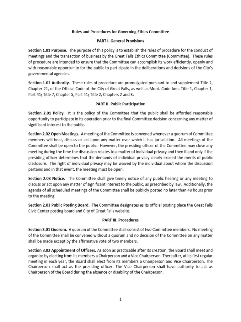 Draft Rules and - Procedures - For - Governing - Ethics - Committee - 030218 | PDF | Committee ...