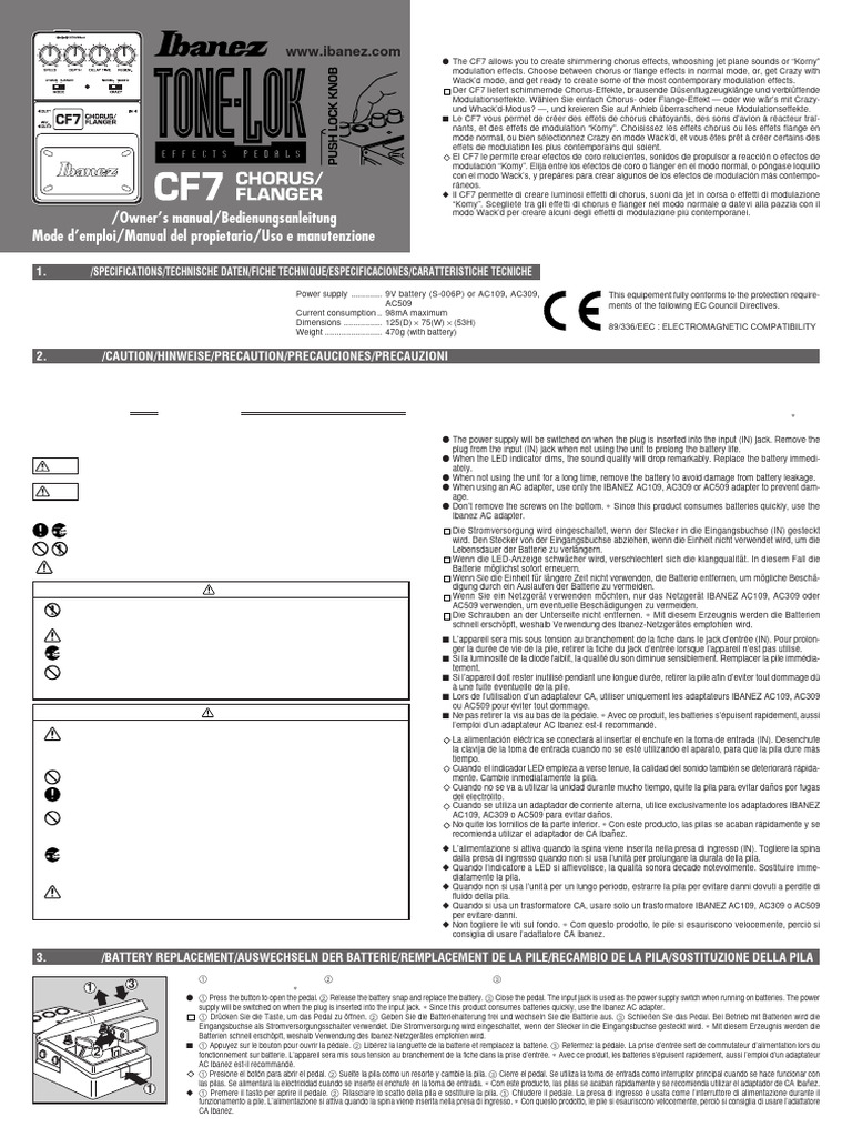 Ibanez CF7 CHORUS / FLANGER Owner's Manual | PDF