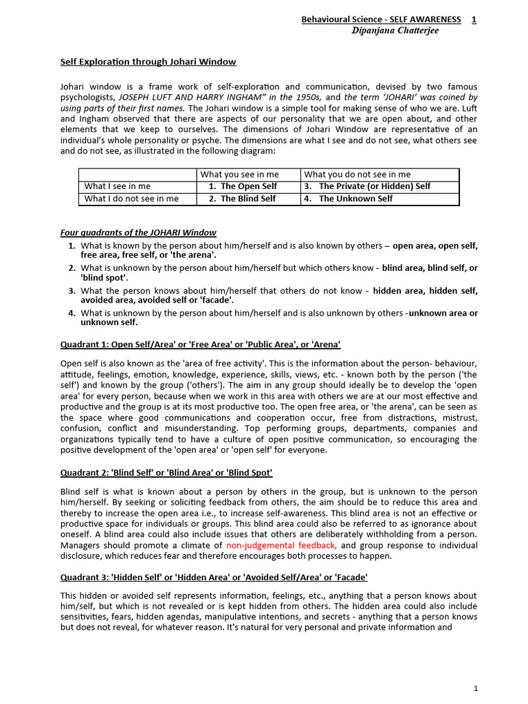 Techniques of Self Awareness | PDF | Self Awareness | Extraversion And Introversion