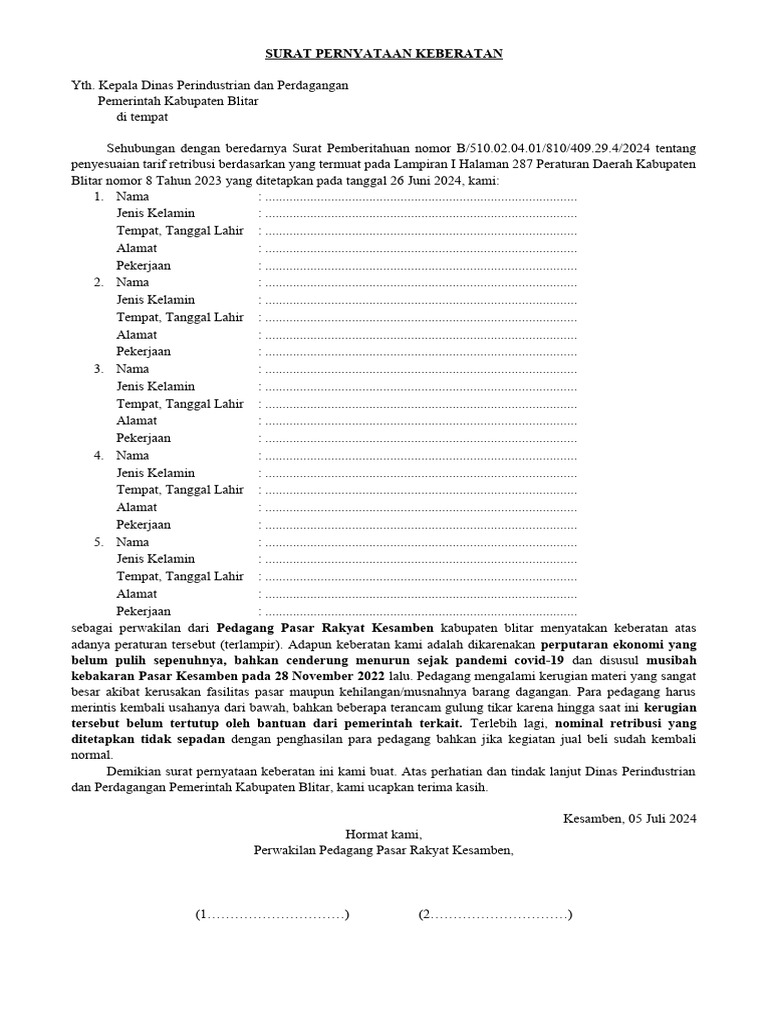 Surat Pernyataan Keberatan | PDF