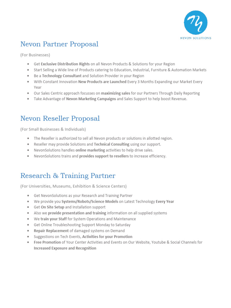 Nevon Solutions Partner Proposal 2022 1 | PDF | Sales | Business