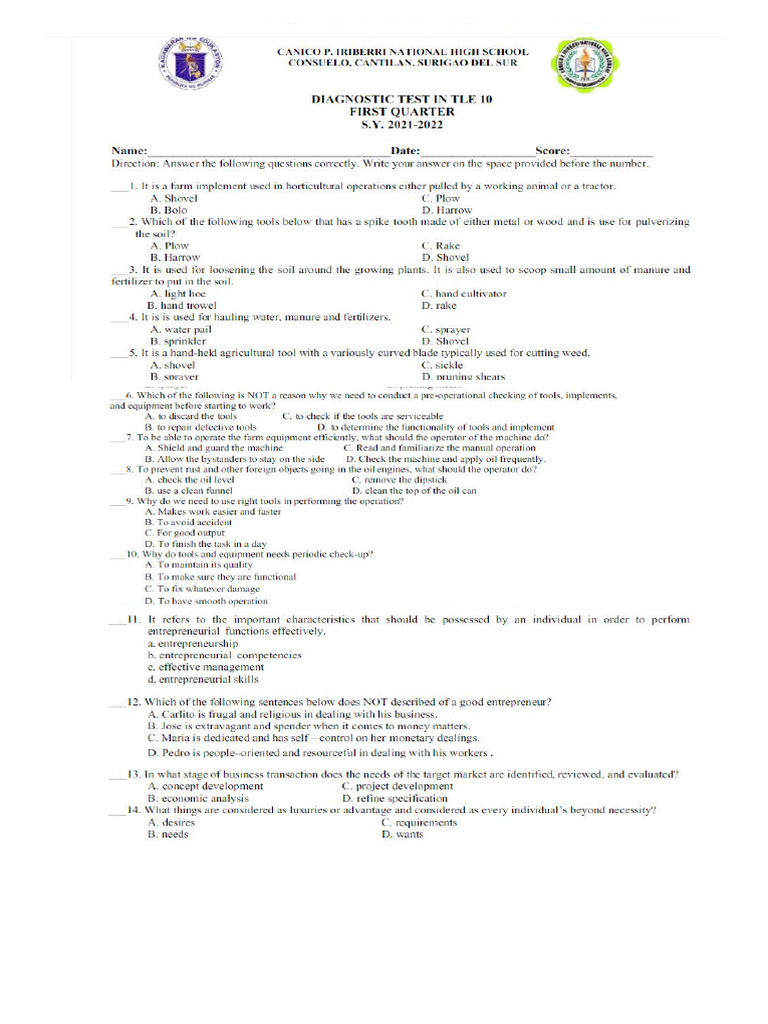 Agri-Crop Diagnostic Test | PDF