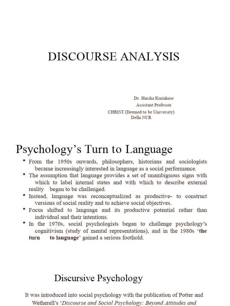 Discourse Analysis 4BPSY | PDF | Discourse | Cognition