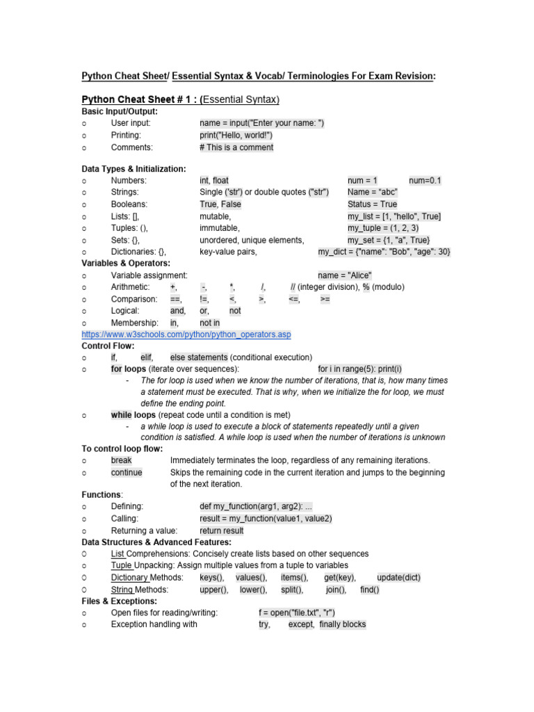 Python Cheat Sheet: Syntax & Functions | PDF | Computer Virus | Public ...