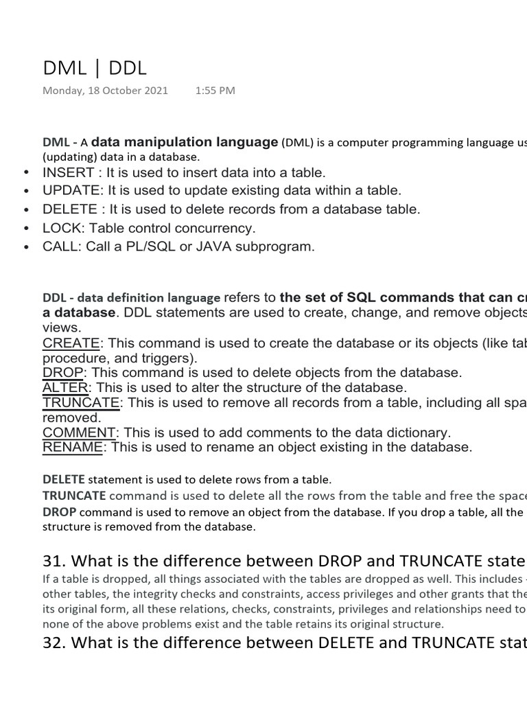 SQL - DML DDL | PDF | Data Model | Data Management Software