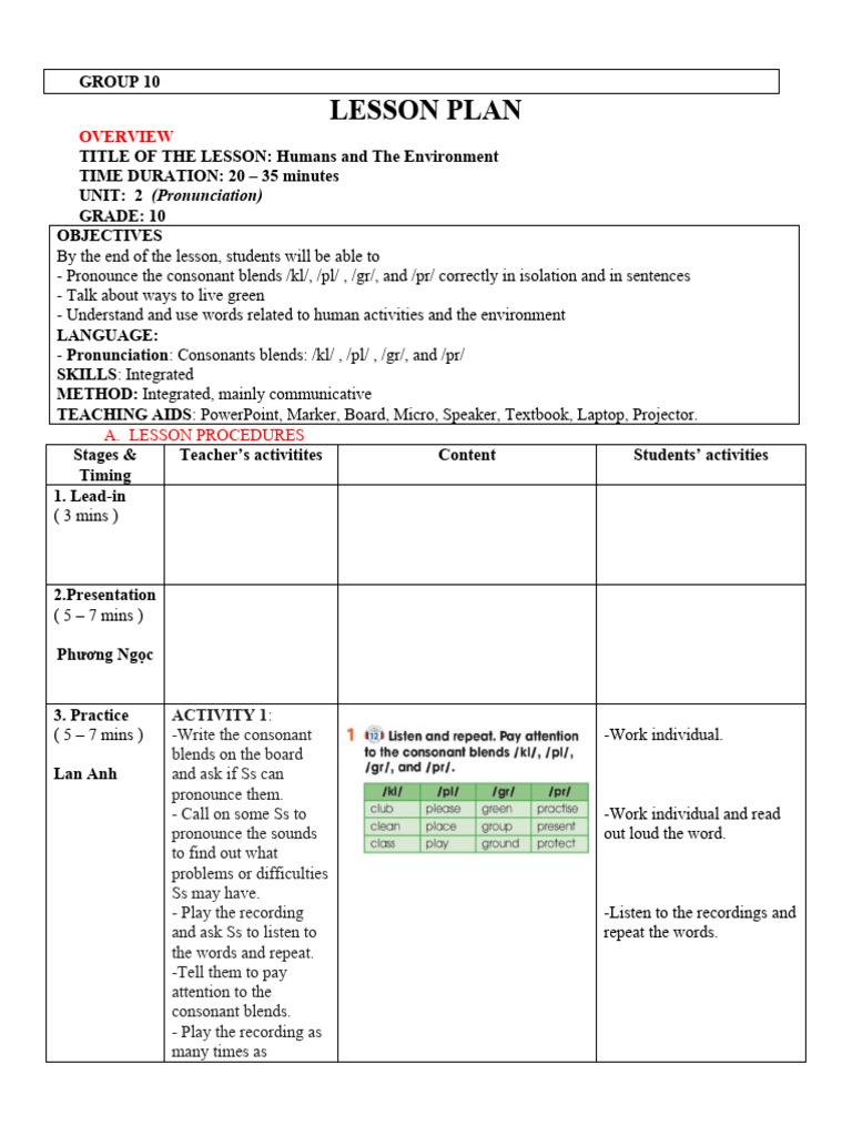 Pronunciation Teaching - Lesson Plan | PDF | Applied Linguistics | Learning