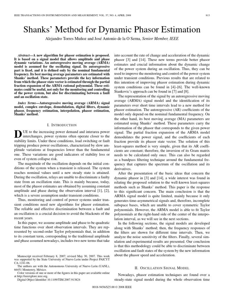 Shanks' Method For Dynamic Phasor Estimation | PDF | Phase (Waves) | Sampling (Signal Processing)