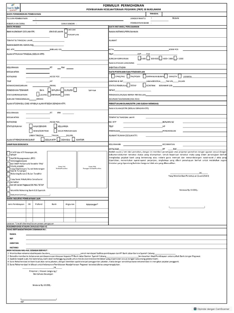Lampiran 4. Formulir Pembiayaan Bjbs Swasta | PDF