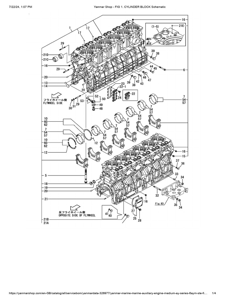 Yanmar Shop - Fig 1. Cylinder Block Schematic | PDF | Mechanical ...