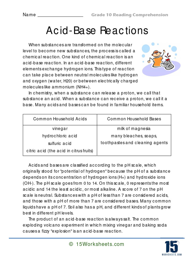 Acid-Base Reactions: Grade 10 Reading Comprehension | PDF | Acid | Ph