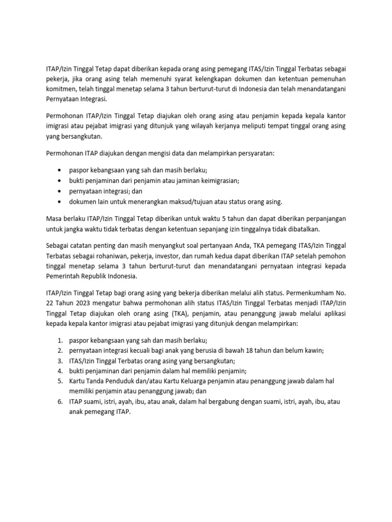 Persyaratan ITAP Untuk TKA | PDF