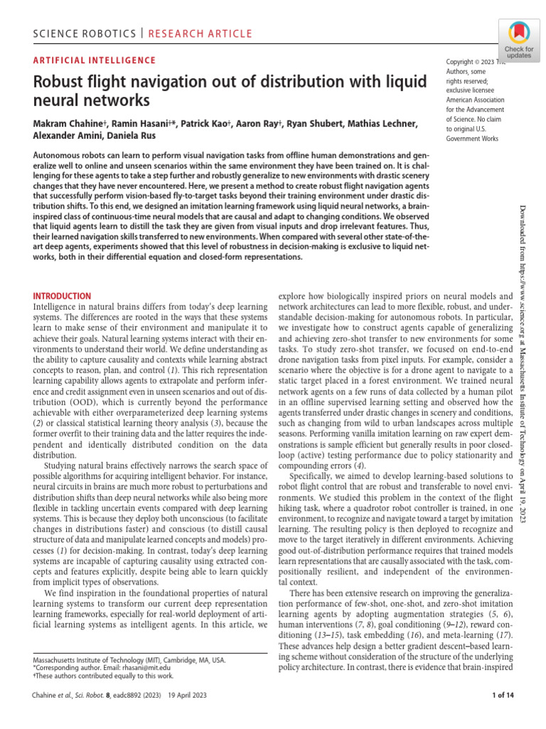 Robust Flight Navigation Out of Distribution With Liquid Neural Networks | PDF | Deep Learning ...