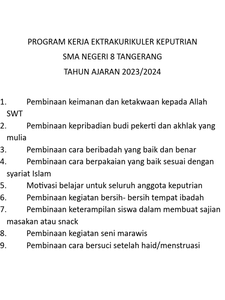 Program Kerja Ektrakurikuler Keputrian | PDF | Perjalanan