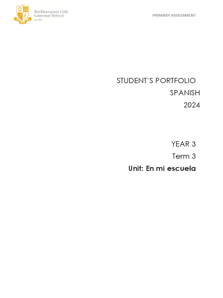 2024 Term 3 Year 3 Spanish En mi escuela (student's portfolio) | PDF ...