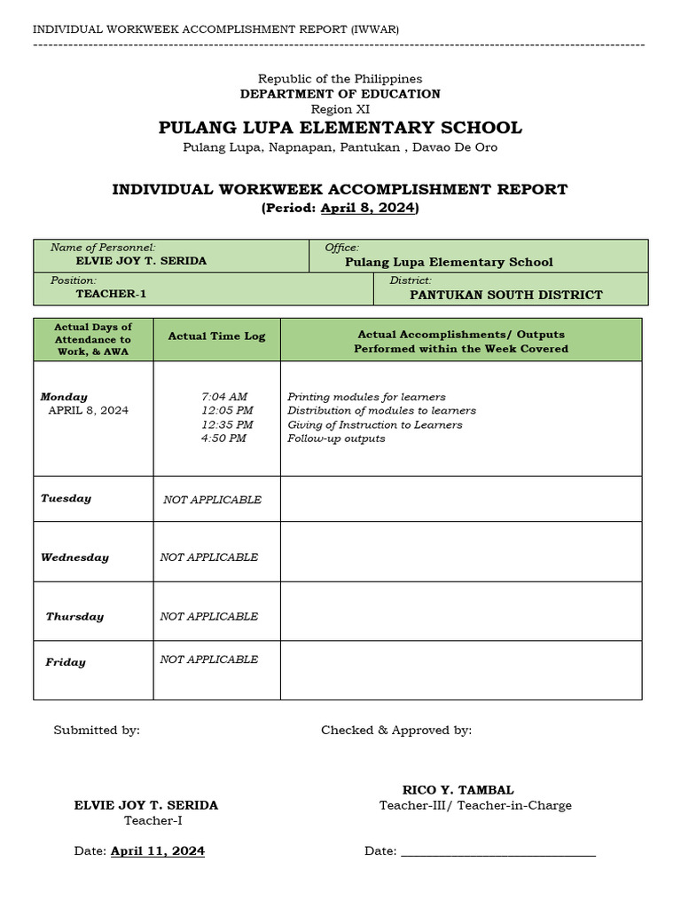 IDLAR Format 2024 | PDF | Workweek And Weekend | Working Time