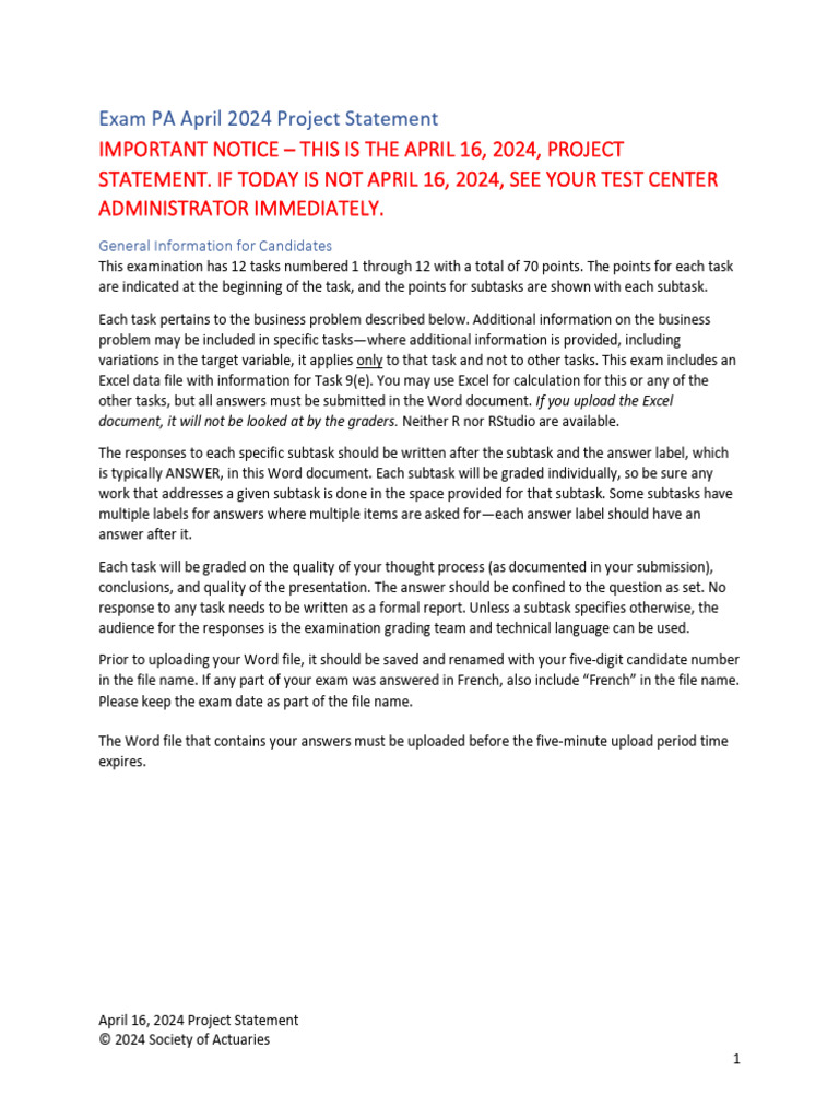 April 2024 Exam PA Project Statement | PDF | Cluster Analysis ...