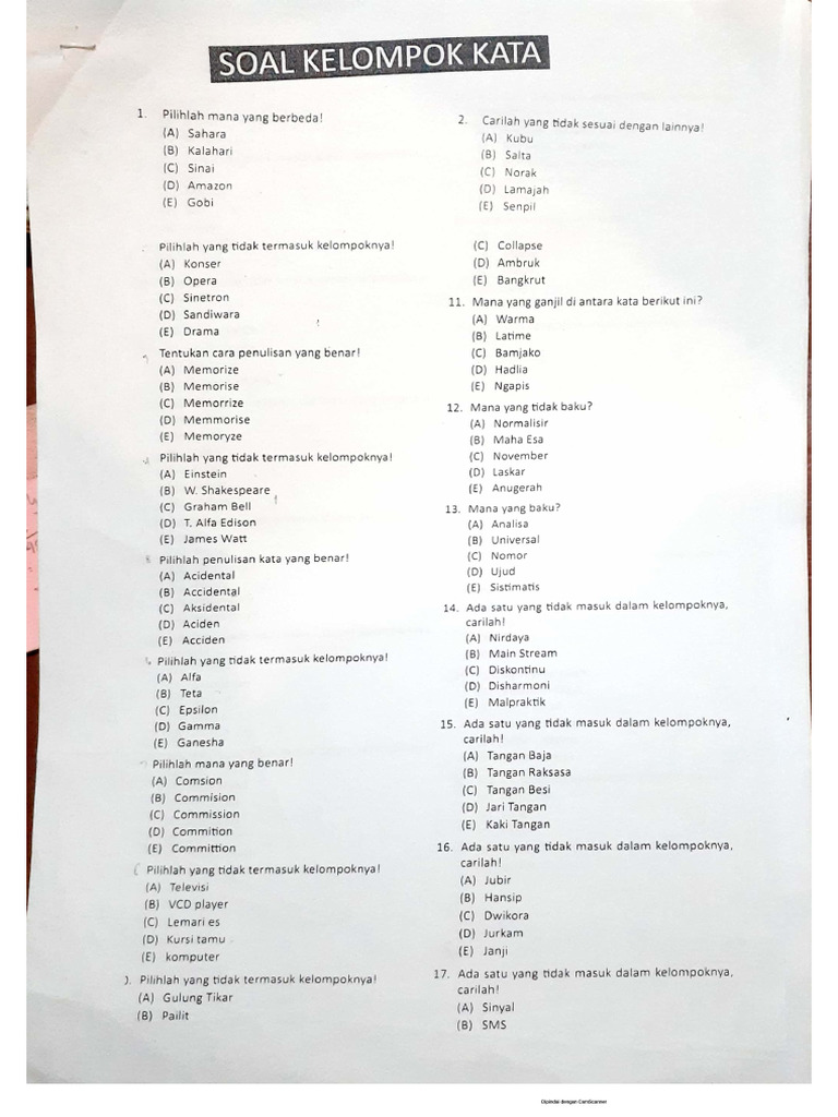 Soal Kelompok Kata Les Psiko | PDF