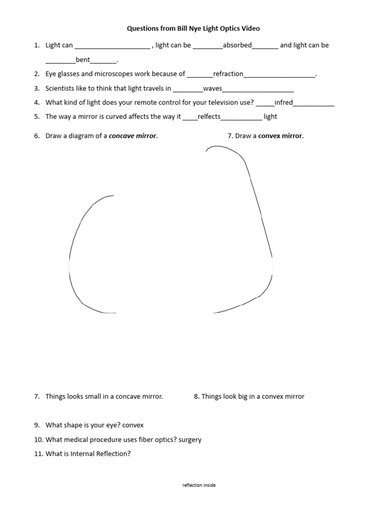 Michael Briones - 07e-BNSG - Light Optics Worksheet NO KEY | PDF