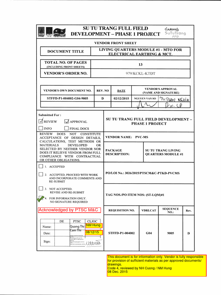 STFFD-P1-004002-G04-9005 Rev D MTO For Electrical Earthing and MCT - CL ...