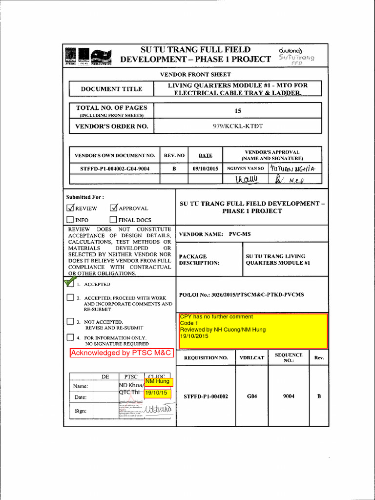 STFFD-P1-004002-G04-9004 Rev B MTO For Electrical Cable Tray & Ladder ...