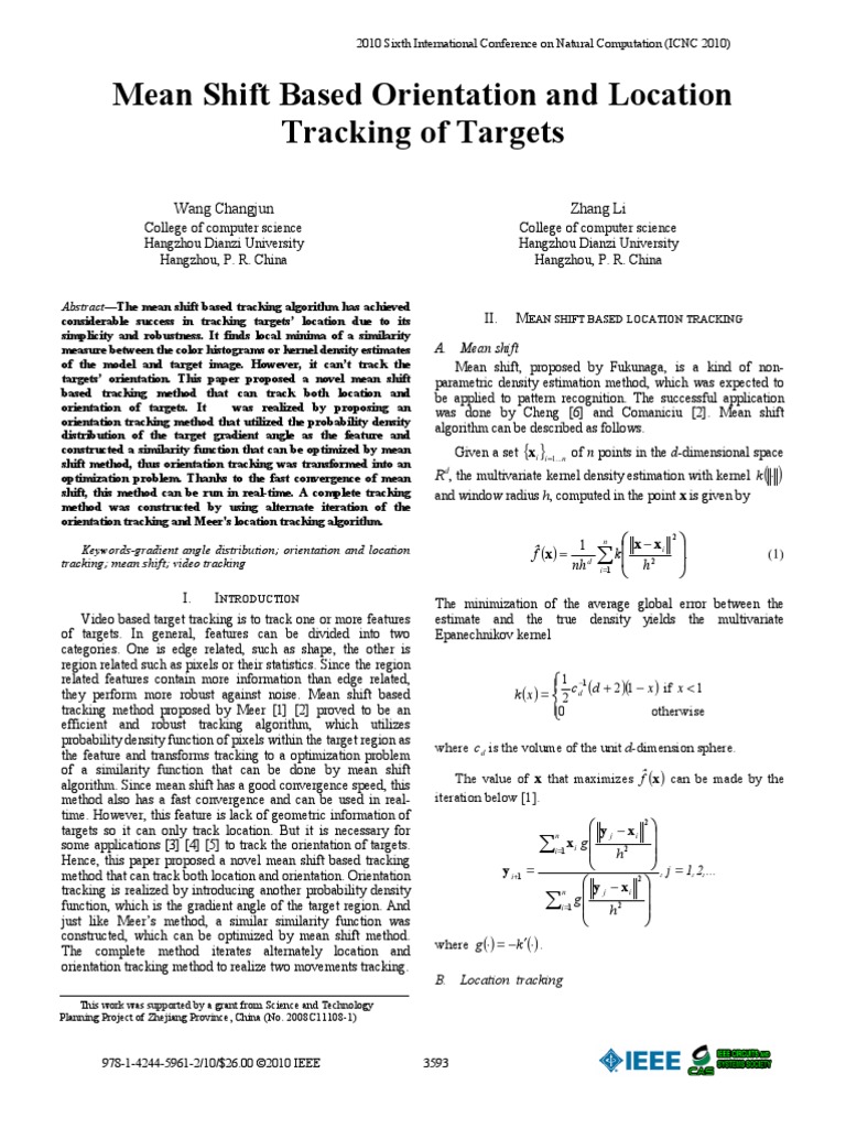 Mean Shift Based Orientation and Location Tracking of Targets | PDF | Areas Of Computer Science ...