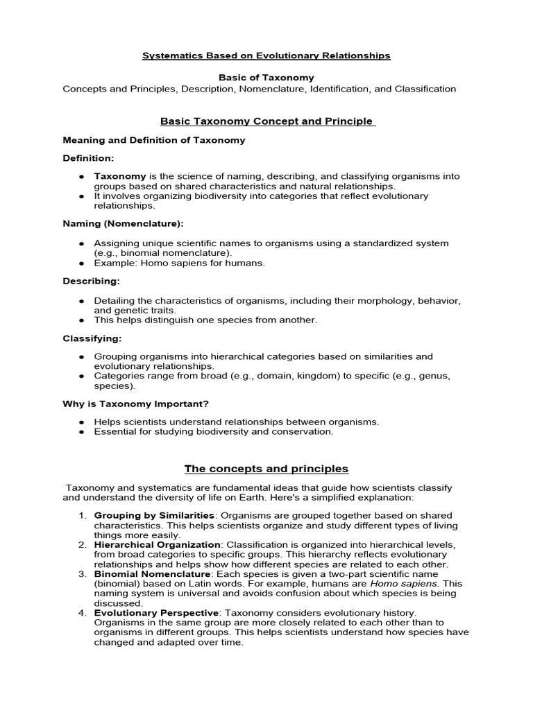 Systematics Based On Evolutionary Relationships 3 | PDF | Taxonomy (Biology) | Species