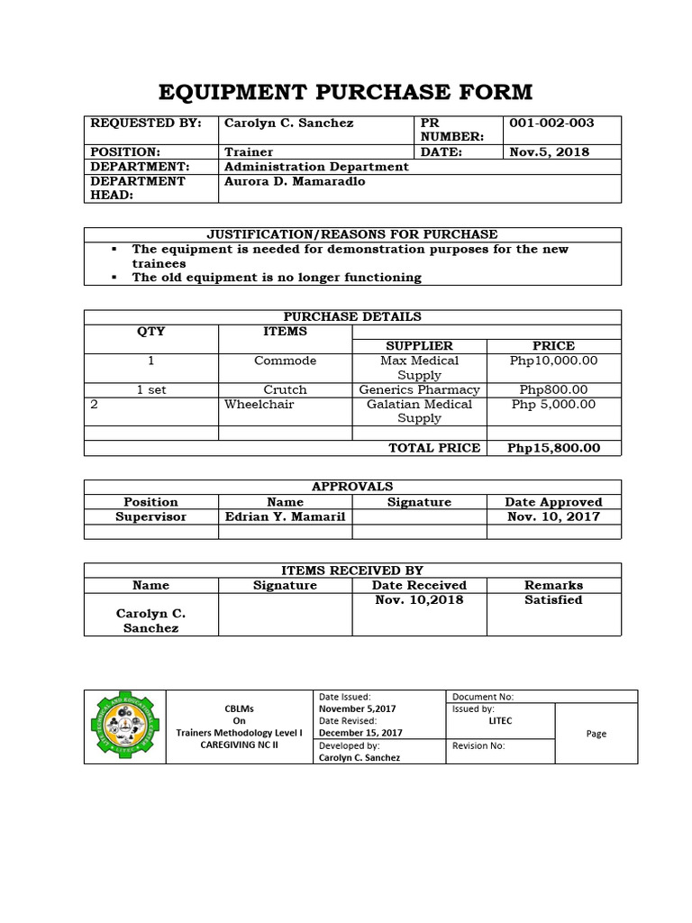 16.equipment Purchase Request Form | PDF