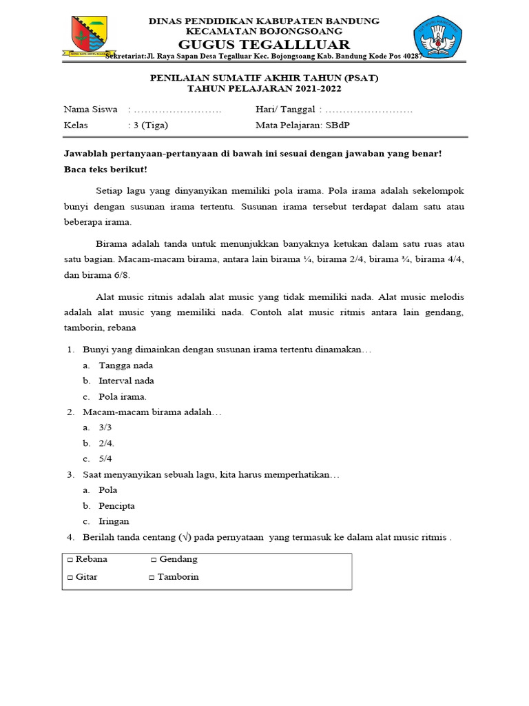 MASTER SOAL PSAT SBDP AKM KELAS 3-Dikonversi | PDF