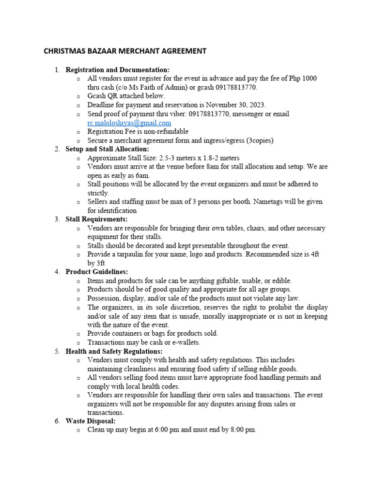 Christmas Bazaar Vendor Agreement | PDF | Business | Private Law
