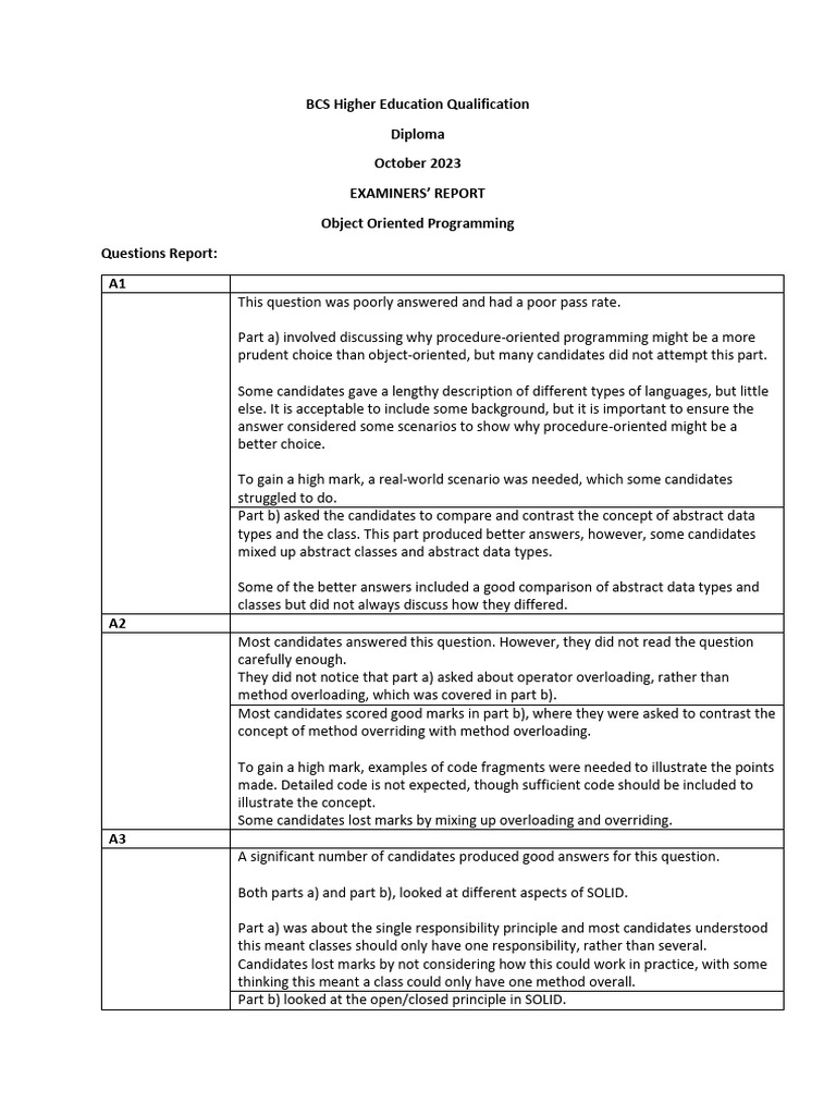 Heq Oct23 Dip Oop Report | PDF | Method (Computer Programming) | Object Oriented Programming