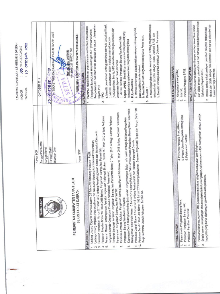 SOP Pemilihan Penyedia Pasca - Tender - Seleksi | PDF