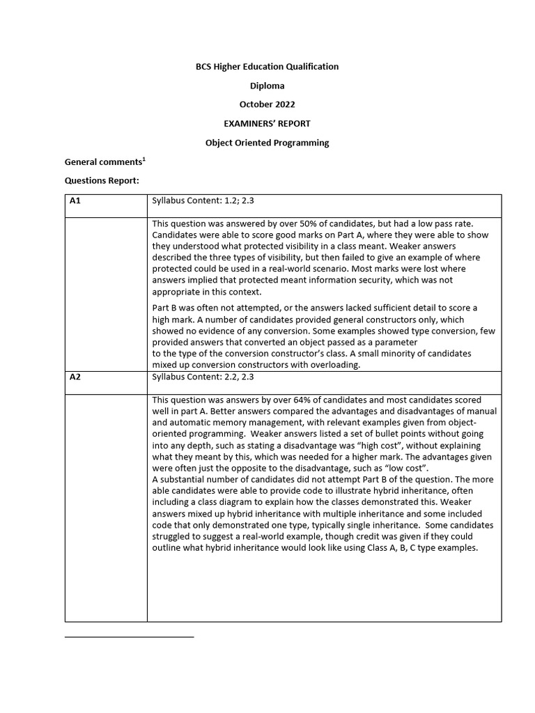Heq Oct22 Dip Oop Report | PDF | Class (Computer Programming) | Question