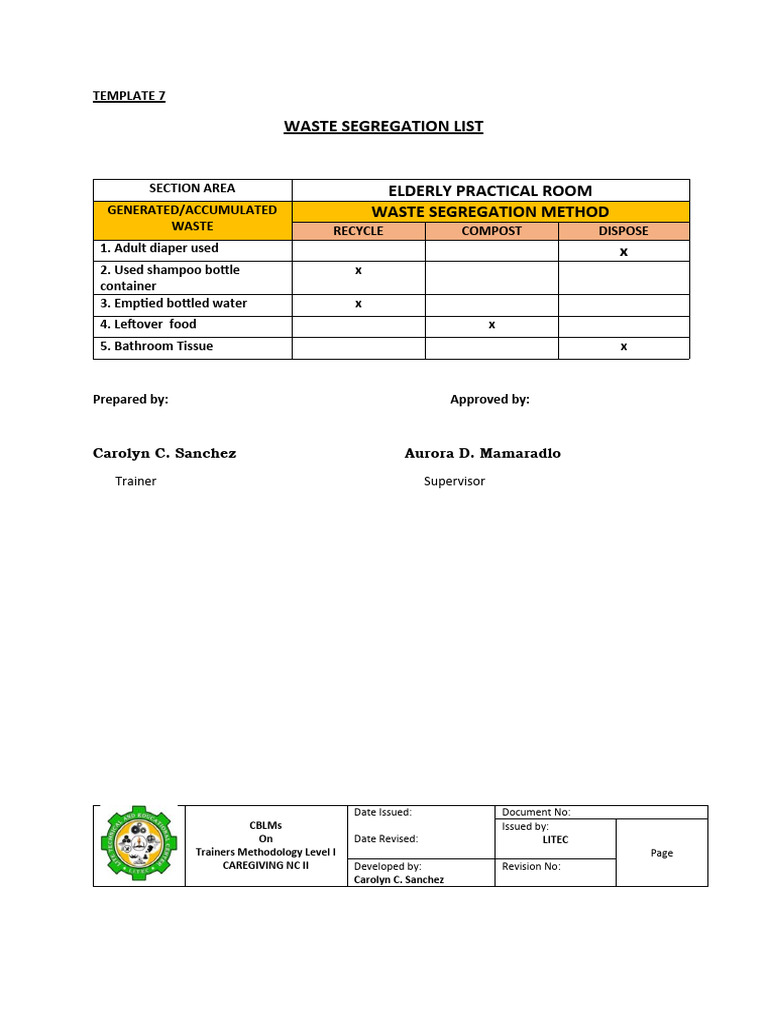 Waste Segregation Guidelines for Caregiving | PDF