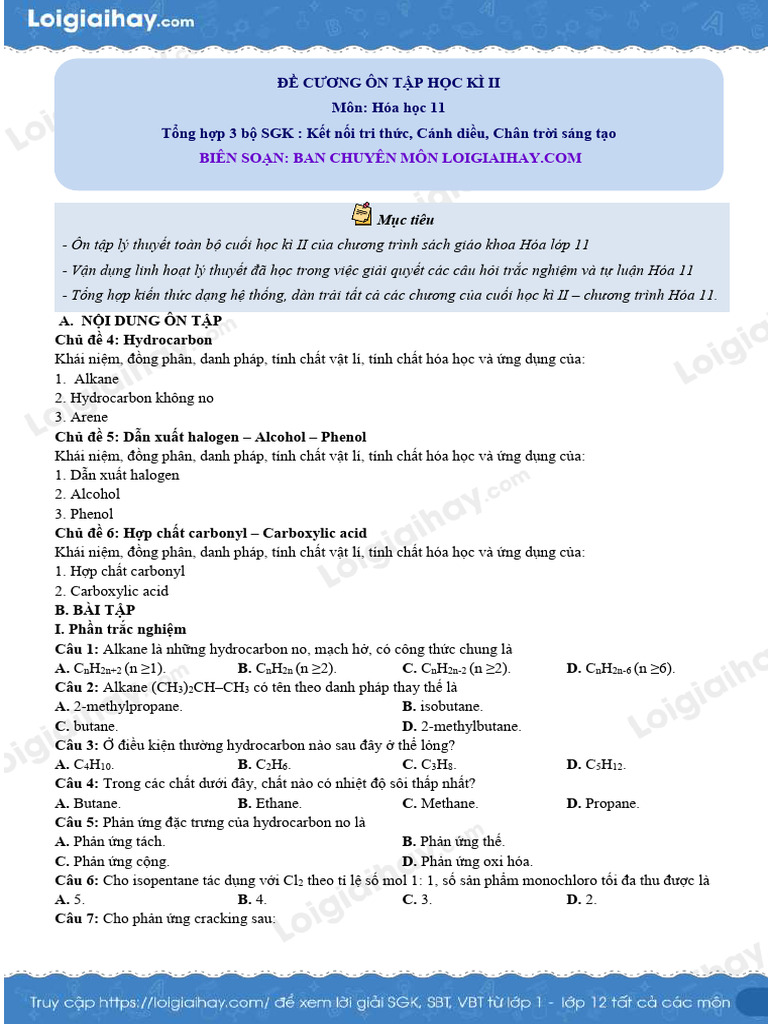 De Cuong On Tap hk2 Hoa 11 Co Dap An 1710468858 | PDF