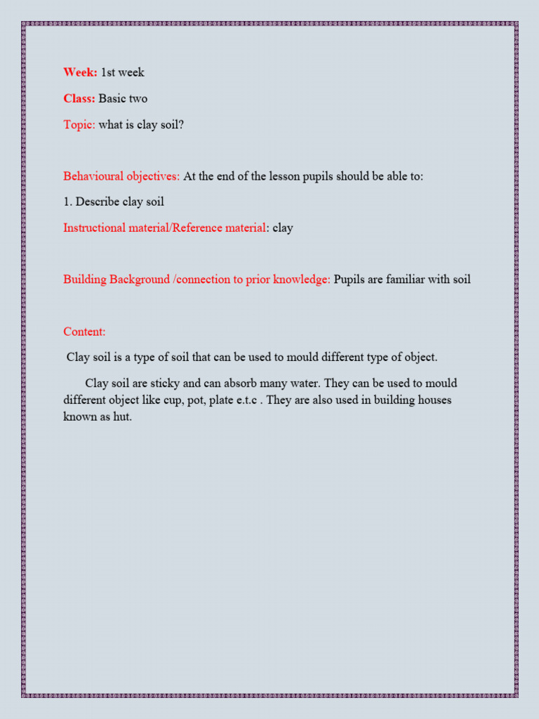 PRY 2 Basic Tech Ist Term | PDF | Clay | Soil